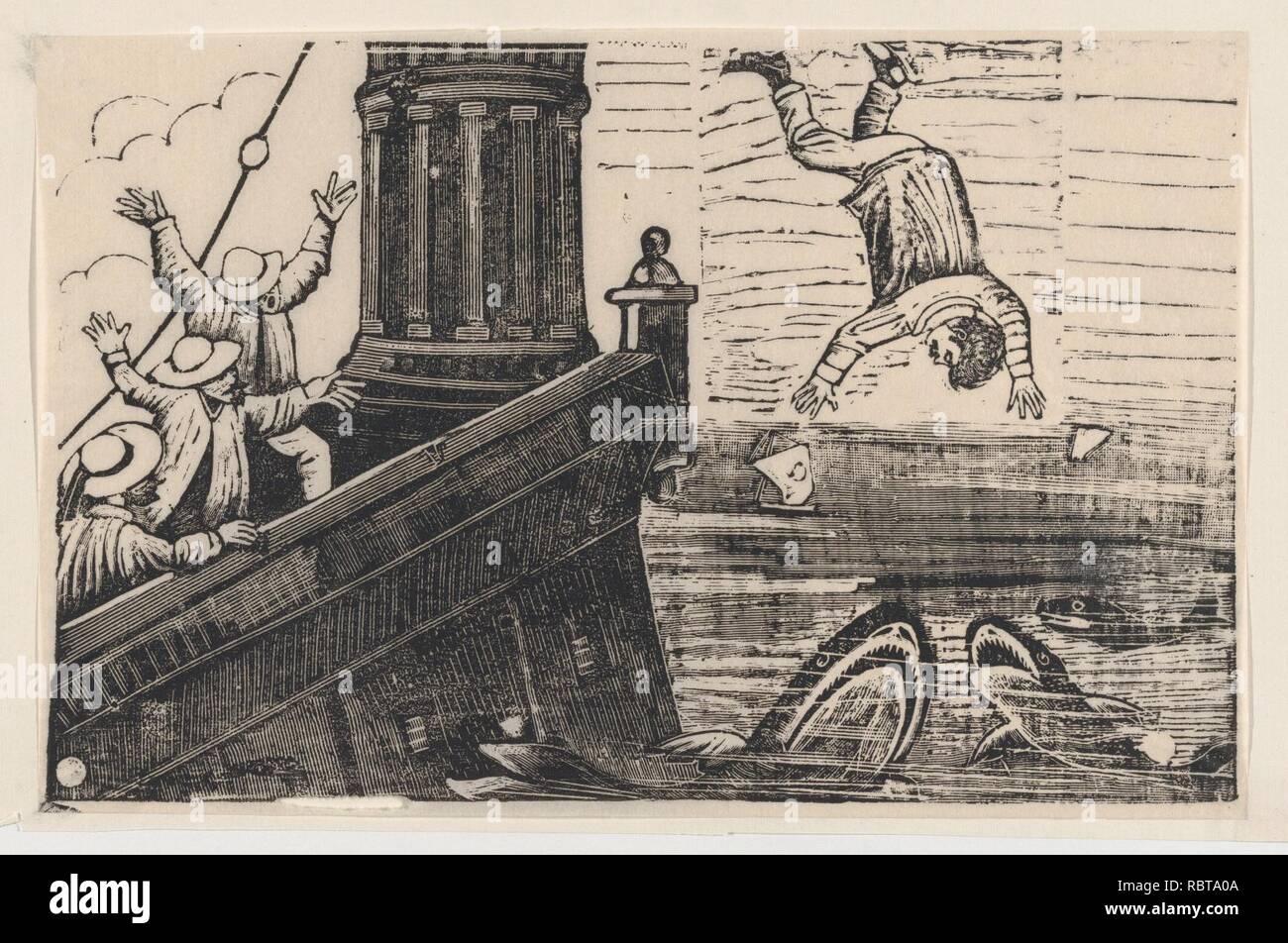 A man being thrown to the sharks, from a broadside entitled 'Triste Fin ...