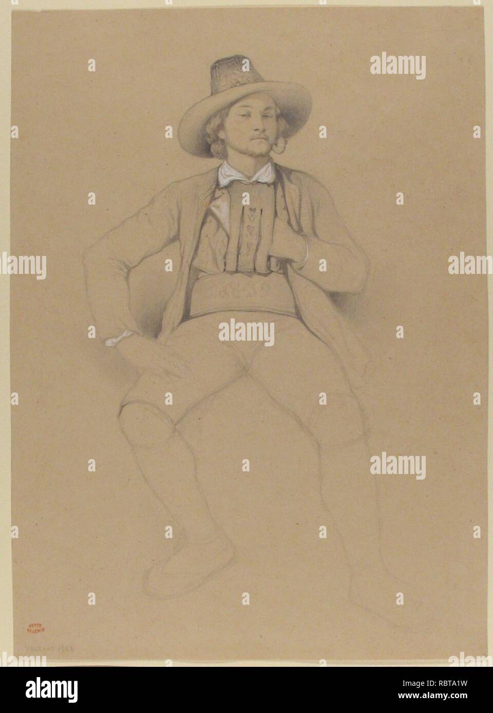 A Man in Tyrolean Costume, Seated, Smoking a Pipe Stock Photo - Alamy