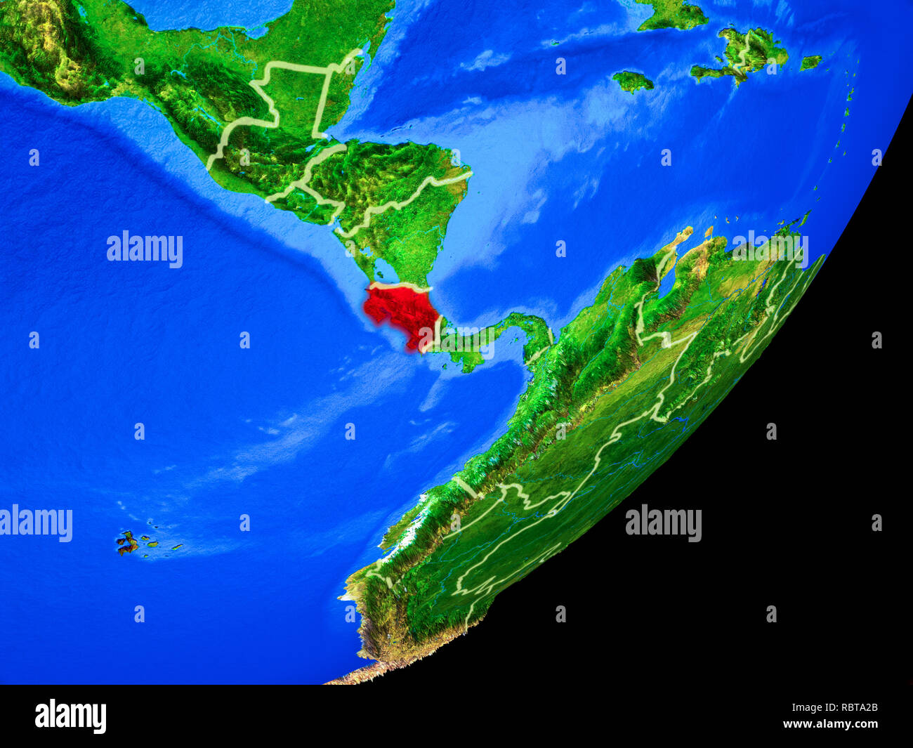 Costa Rica on planet Earth with country borders and highly detailed ...