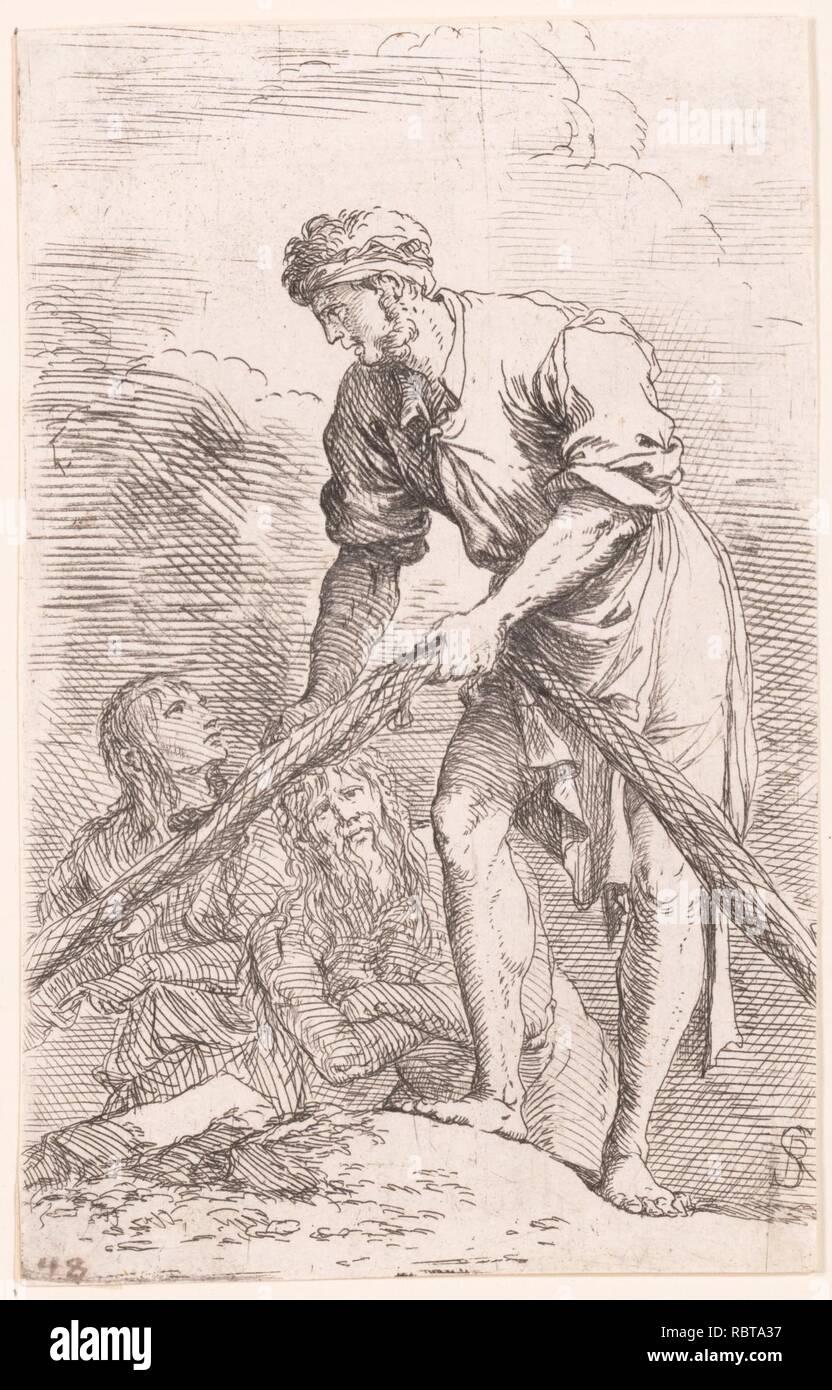 A man pulling a net with two figures behind him, from the series ...