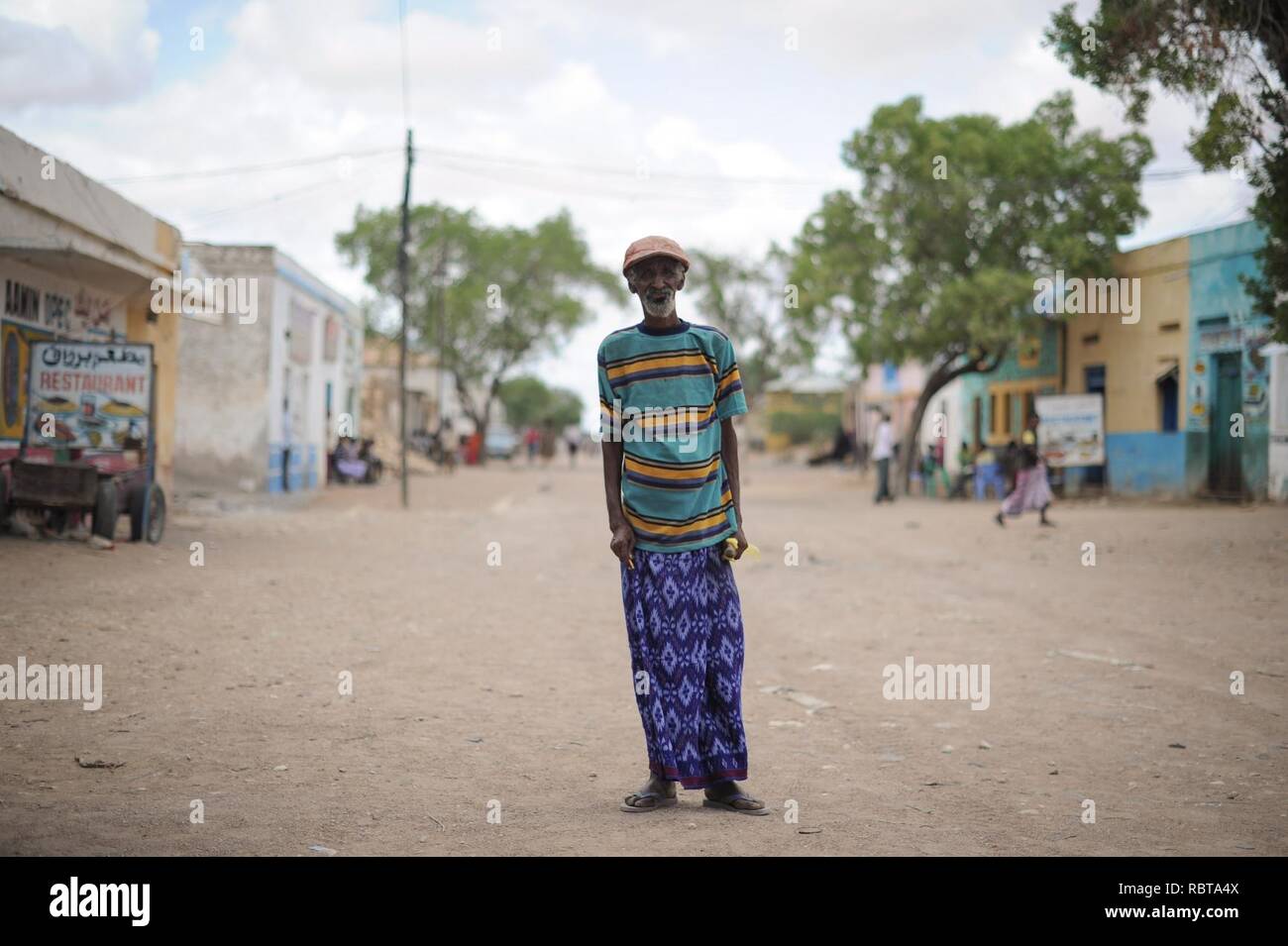 A man stands in Bulo Burte's main street in Somalia on August 12 ...