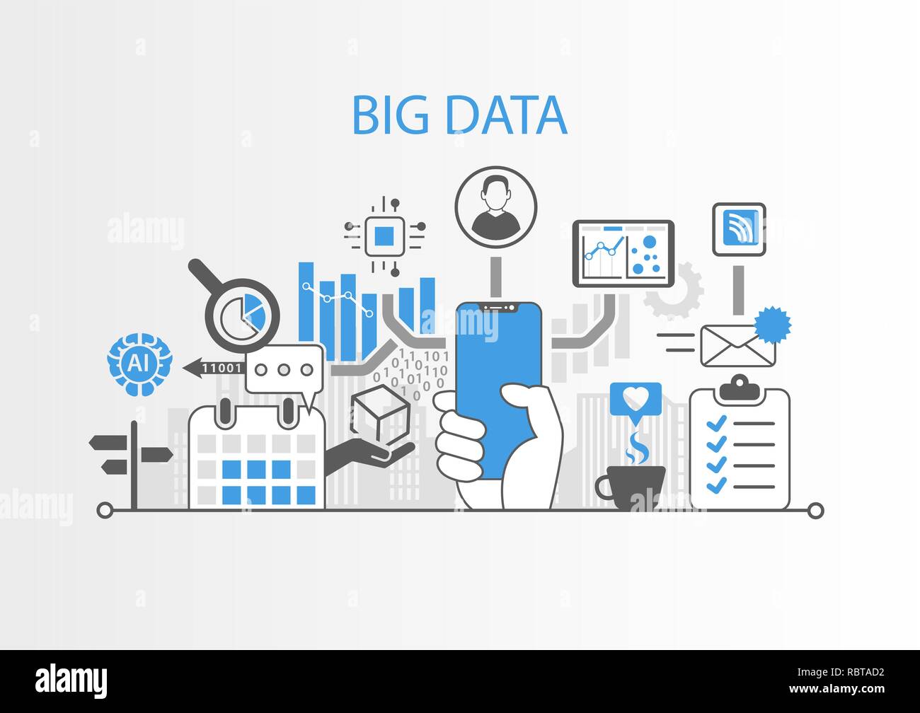 Big data concept with hand holding modern bezel free smart phone Stock ...