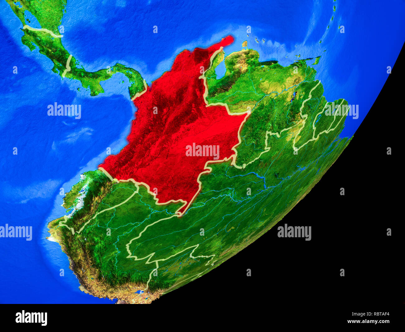 Colombia on planet Earth with country borders and highly detailed ...