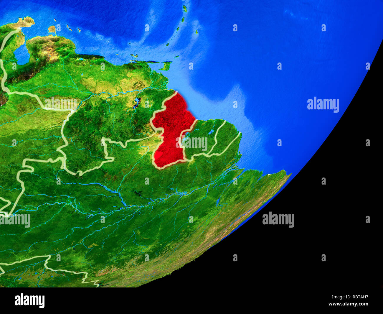 Guyana on planet Earth with country borders and highly detailed planet ...