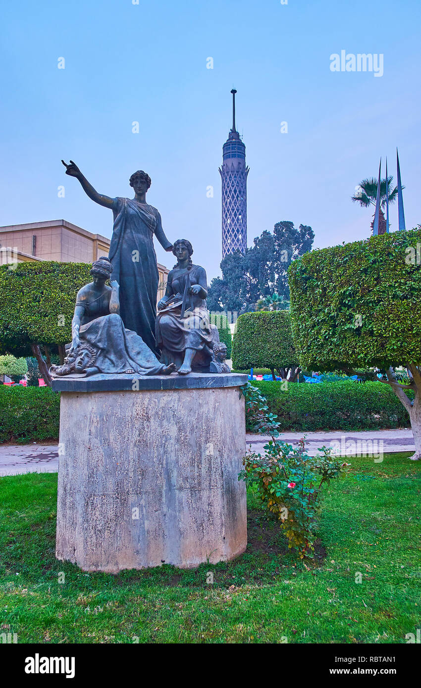 CAIRO, EGYPT - DECEMBER 19, 2017: The statue of muses among the garden ...