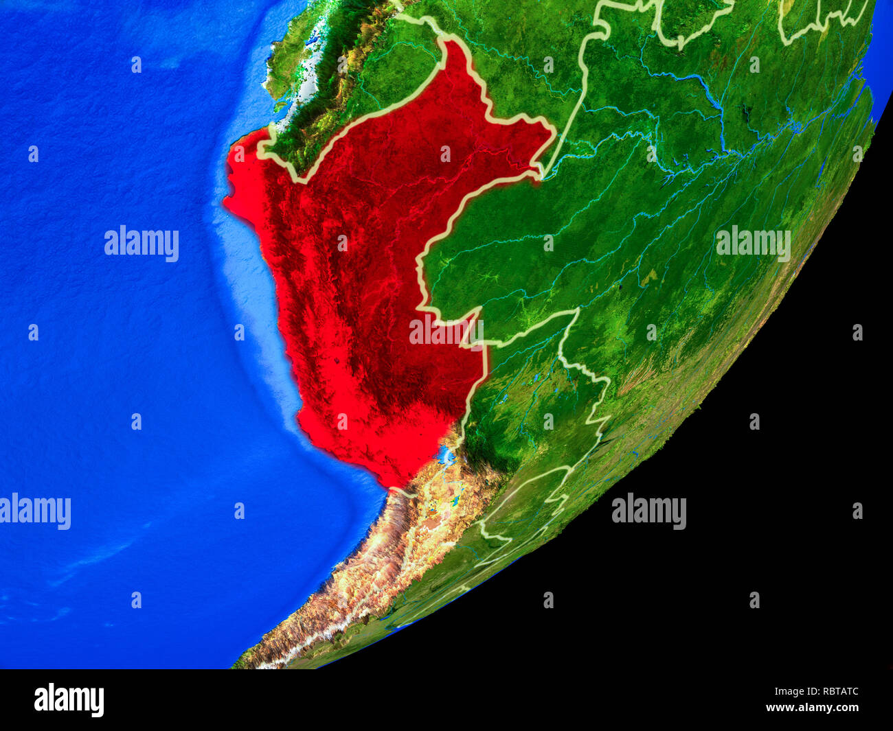 Peru on planet Earth with country borders and highly detailed planet ...