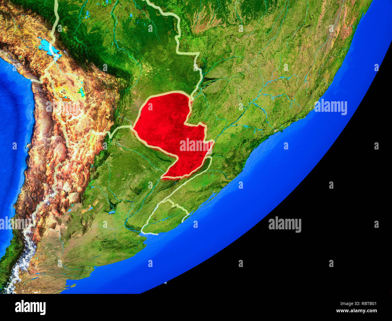 Paraguay on planet Earth with country borders and highly detailed ...