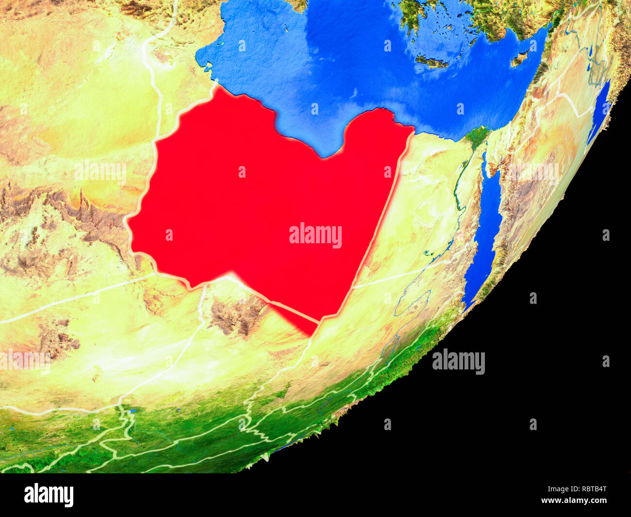 Libya on planet Earth with country borders and highly detailed planet ...