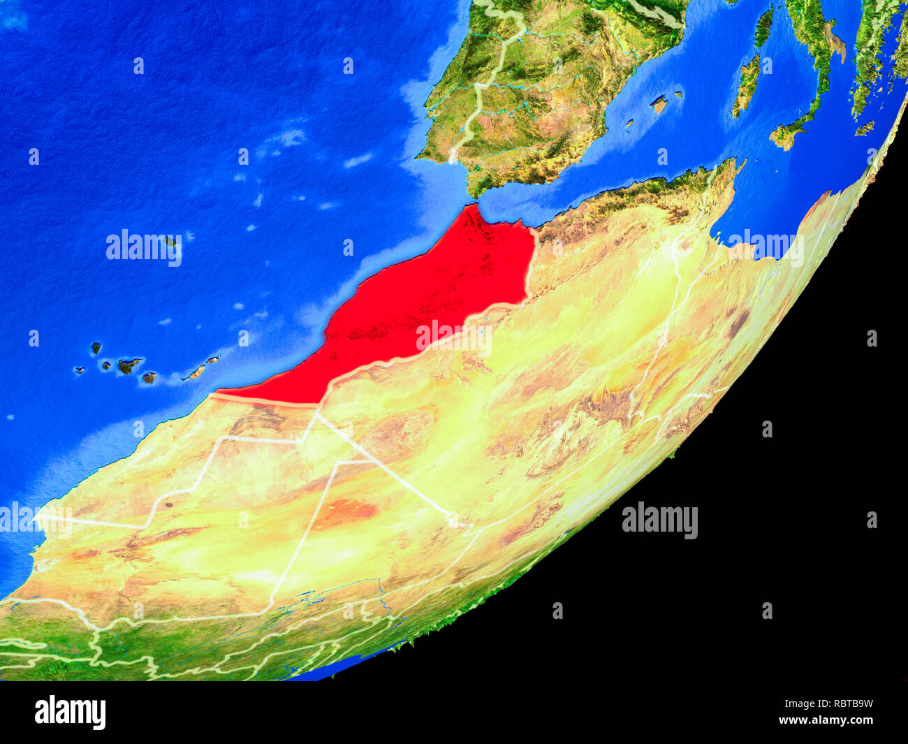 Morocco on planet Earth with country borders and highly detailed planet ...