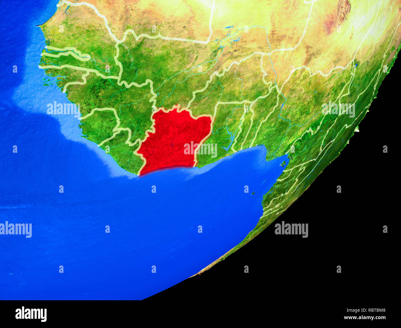 Ivory Coast on planet Earth with country borders and highly detailed ...