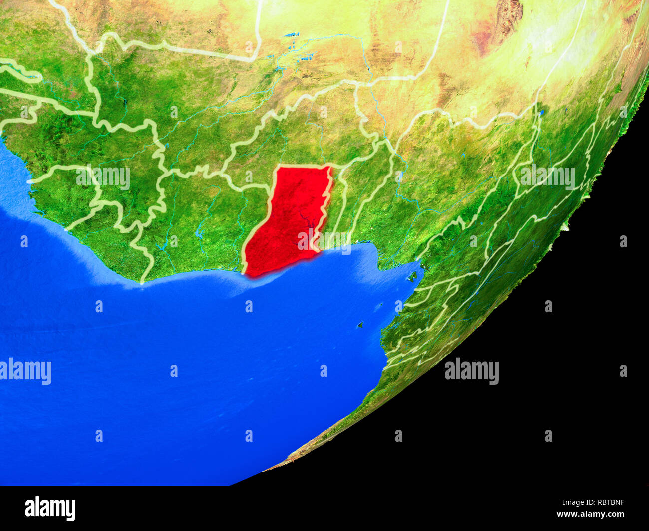 Ghana on planet Earth with country borders and highly detailed planet ...