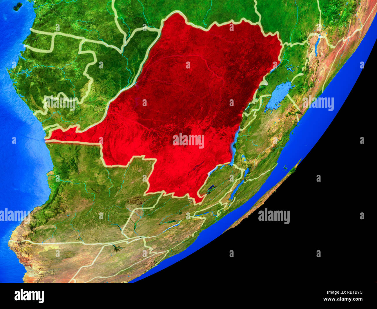 Dem Rep of Congo on planet Earth with country borders and highly ...