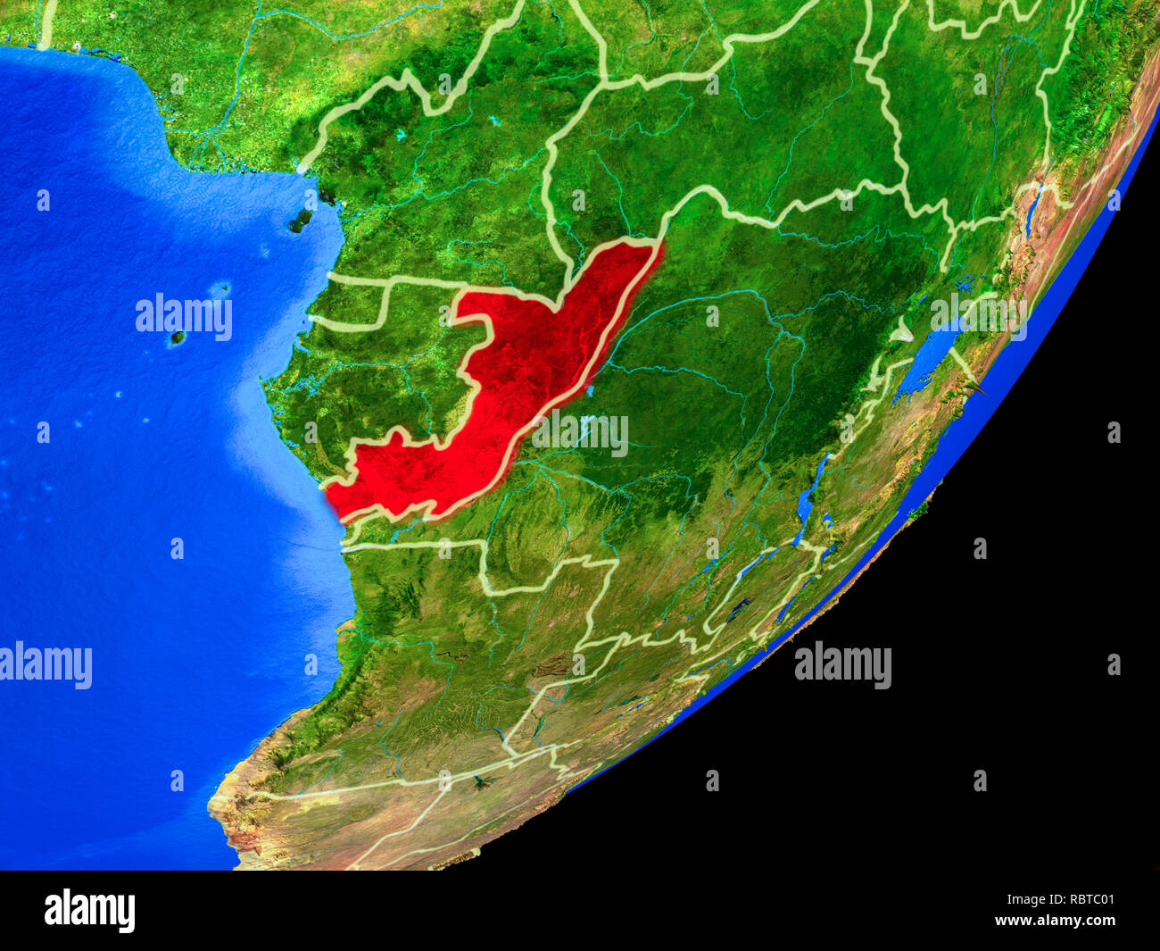 Congo on planet Earth with country borders and highly detailed planet ...