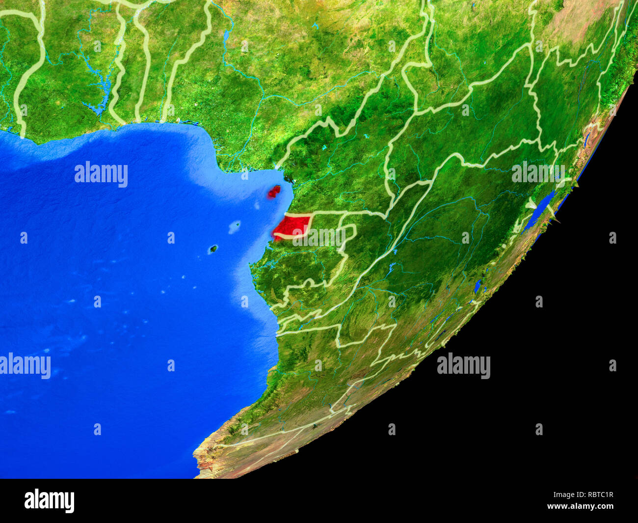 Equatorial Guinea on planet Earth with country borders and highly ...