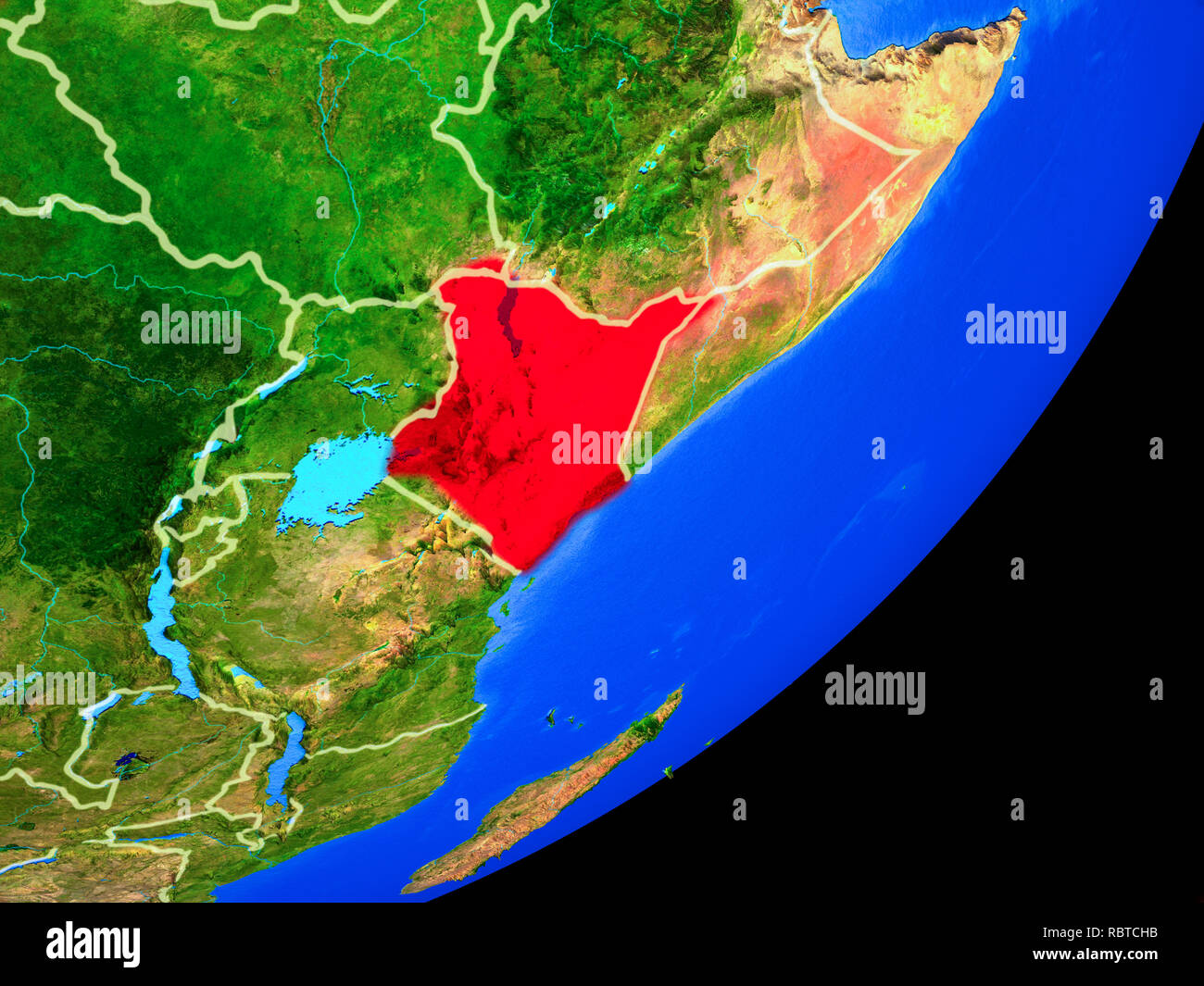 Kenya on planet Earth with country borders and highly detailed planet ...