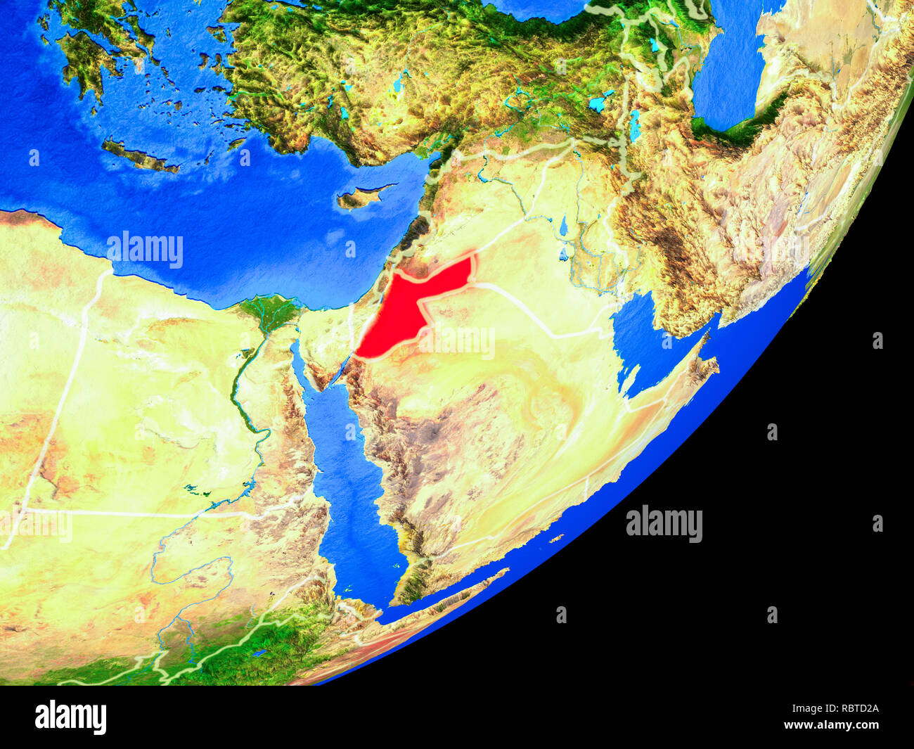 Jordan on planet Earth with country borders and highly detailed planet ...