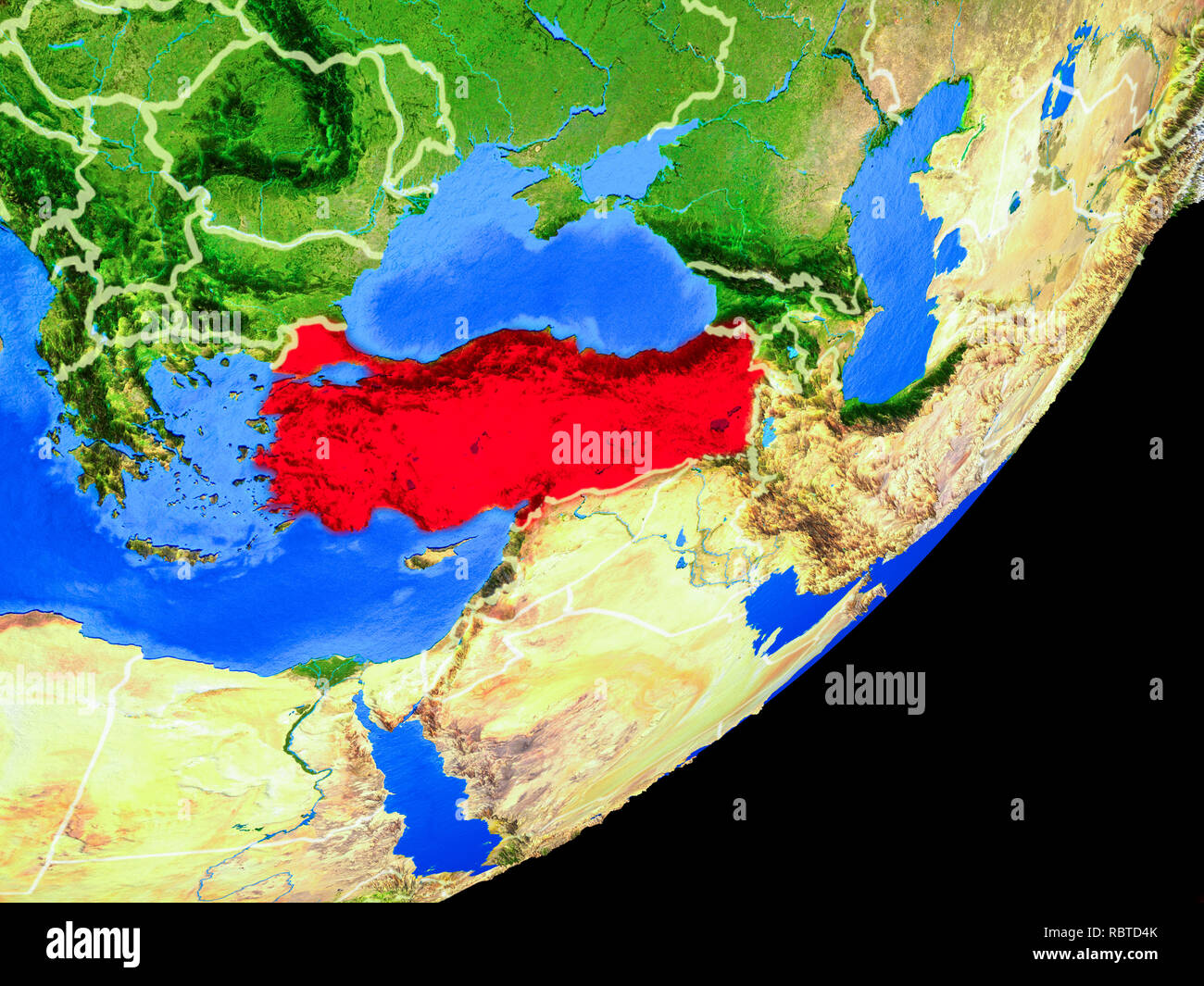 Turkey on planet Earth with country borders and highly detailed planet ...