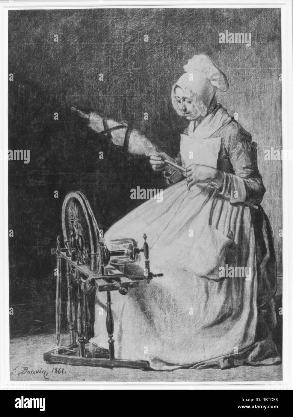 A Woman Spinning Flax Stock Photo - Alamy
