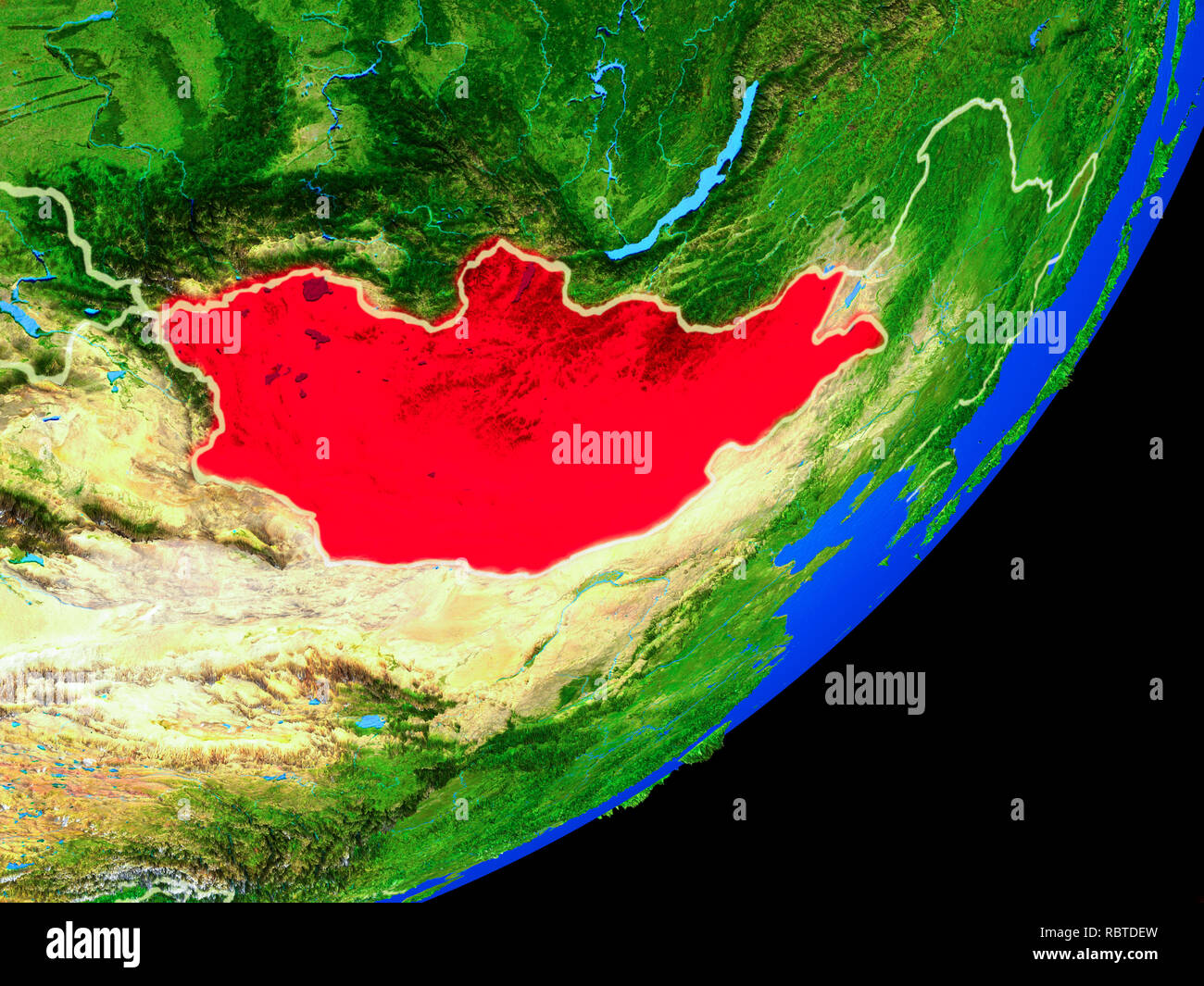Mongolia on planet Earth with country borders and highly detailed ...