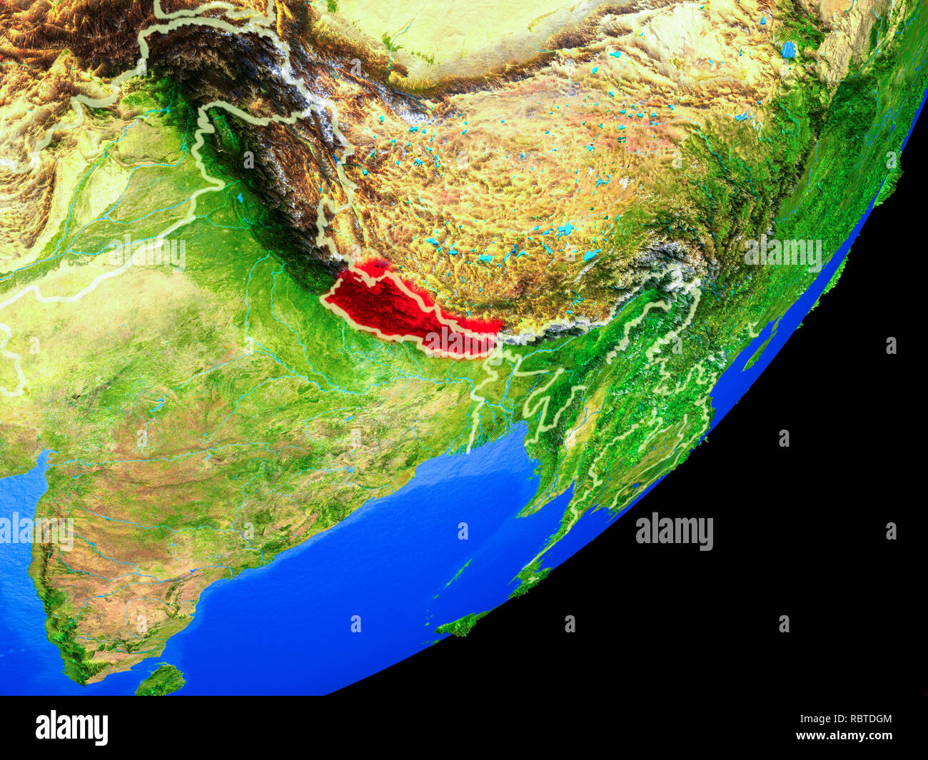 Nepal on planet Earth with country borders and highly detailed planet ...