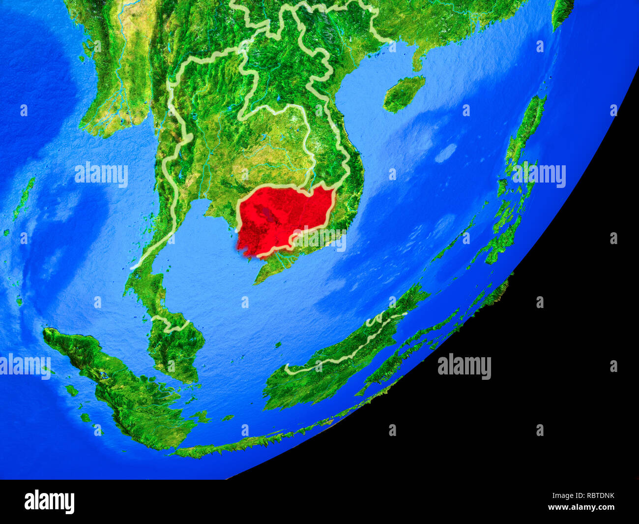 Cambodia on planet Earth with country borders and highly detailed ...