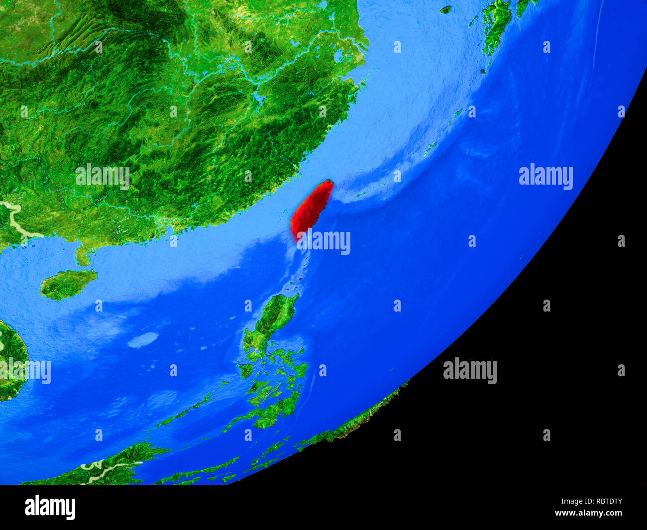 Taiwan on planet Earth with country borders and highly detailed planet ...