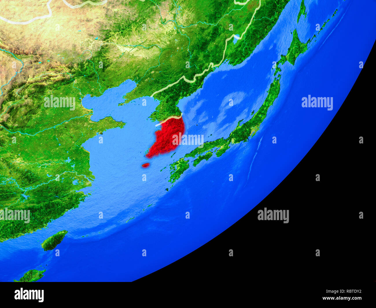 South Korea on planet Earth with country borders and highly detailed ...
