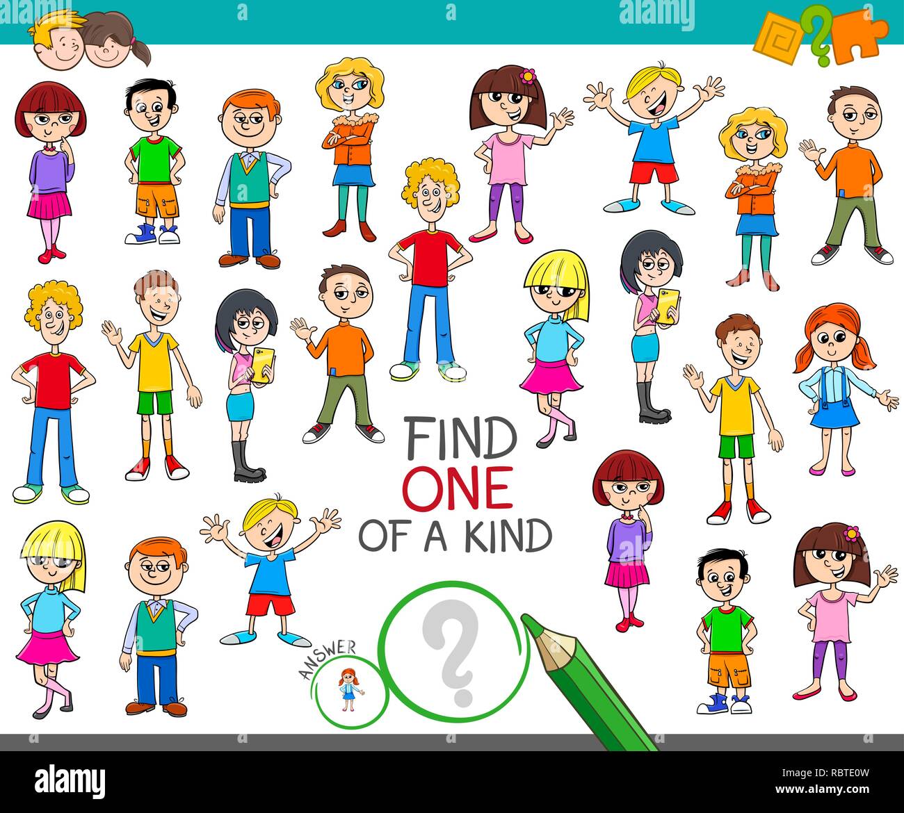 Cartoon Illustration of Find One of a Kind Picture Educational Activity ...