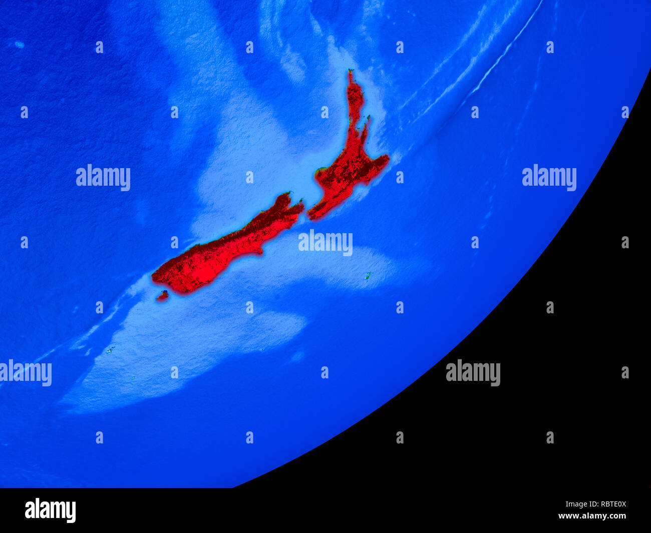 New Zealand on planet Earth with country borders and highly detailed ...