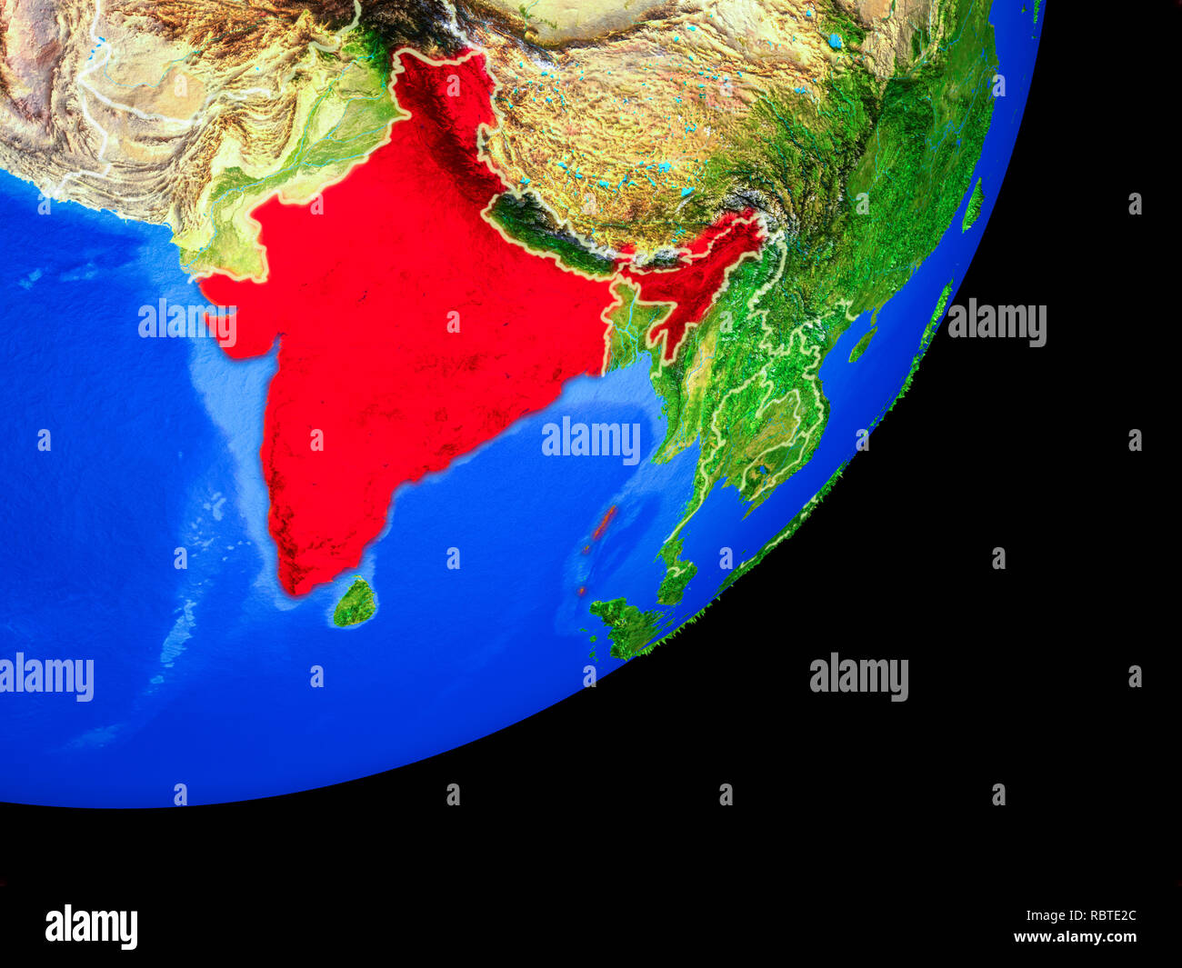 India on planet Earth with country borders and highly detailed planet ...