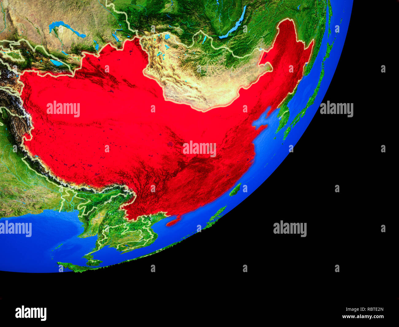 China on planet Earth with country borders and highly detailed planet ...