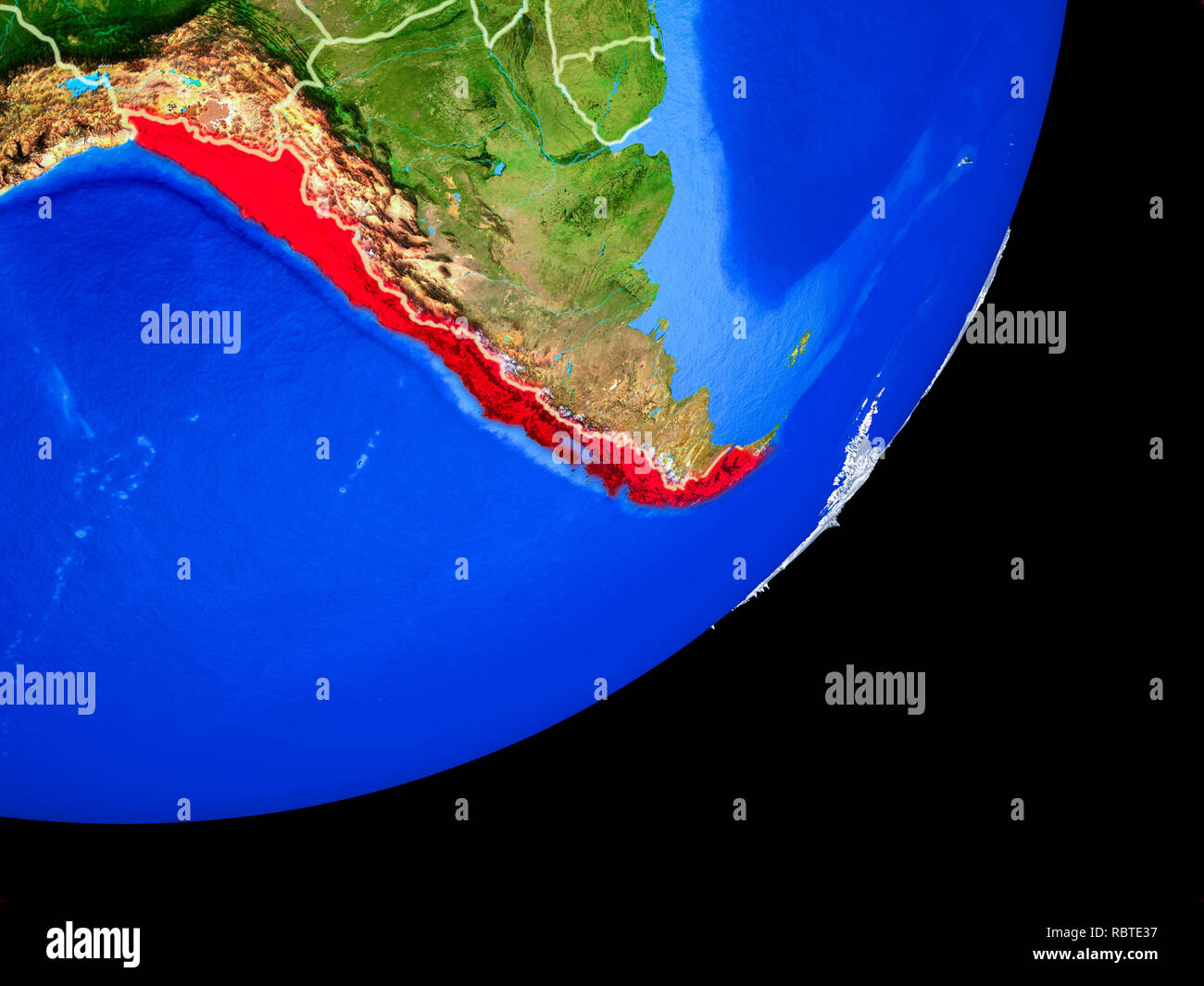 Chile on planet Earth with country borders and highly detailed planet ...