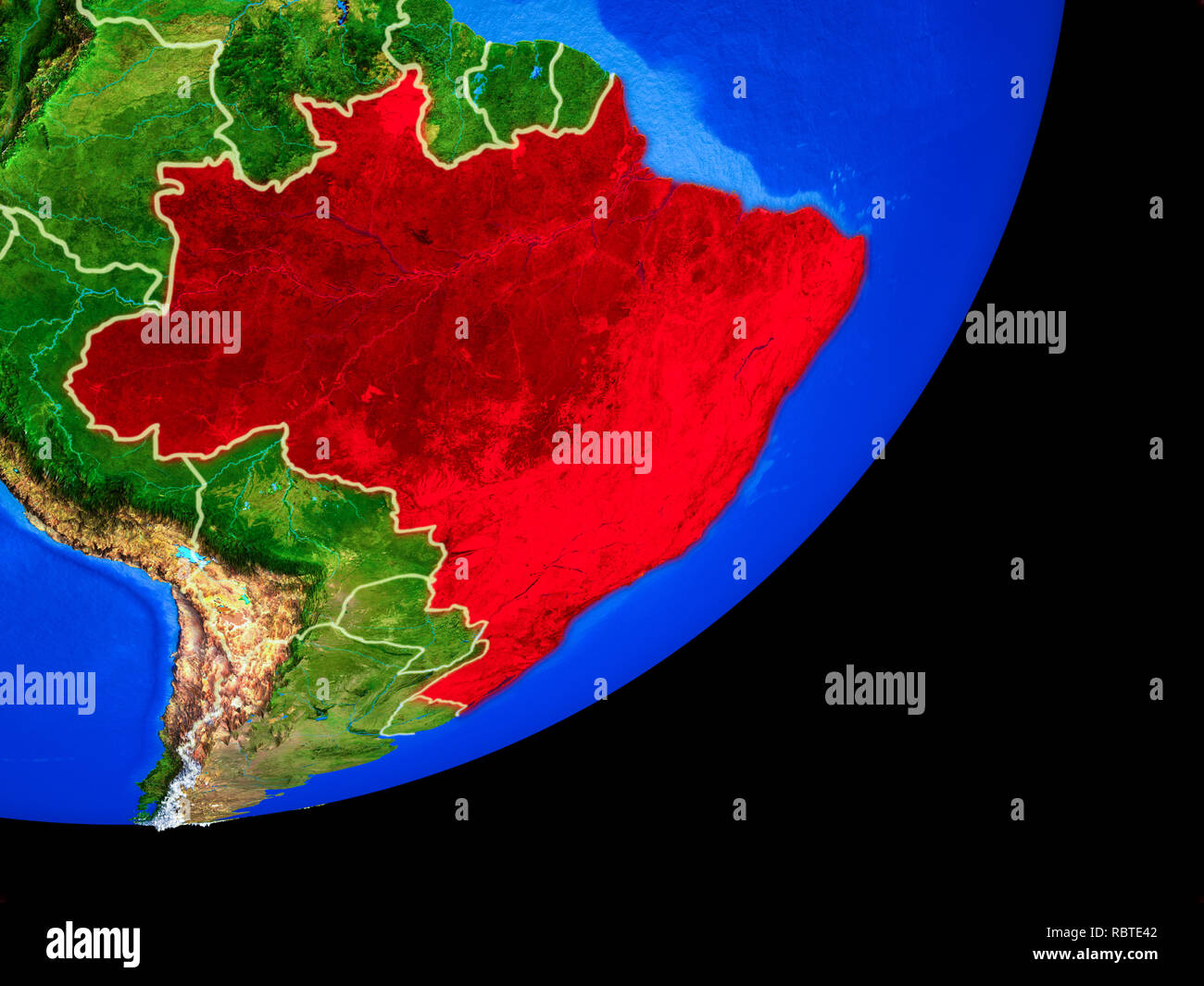 Brazil on planet Earth with country borders and highly detailed planet ...