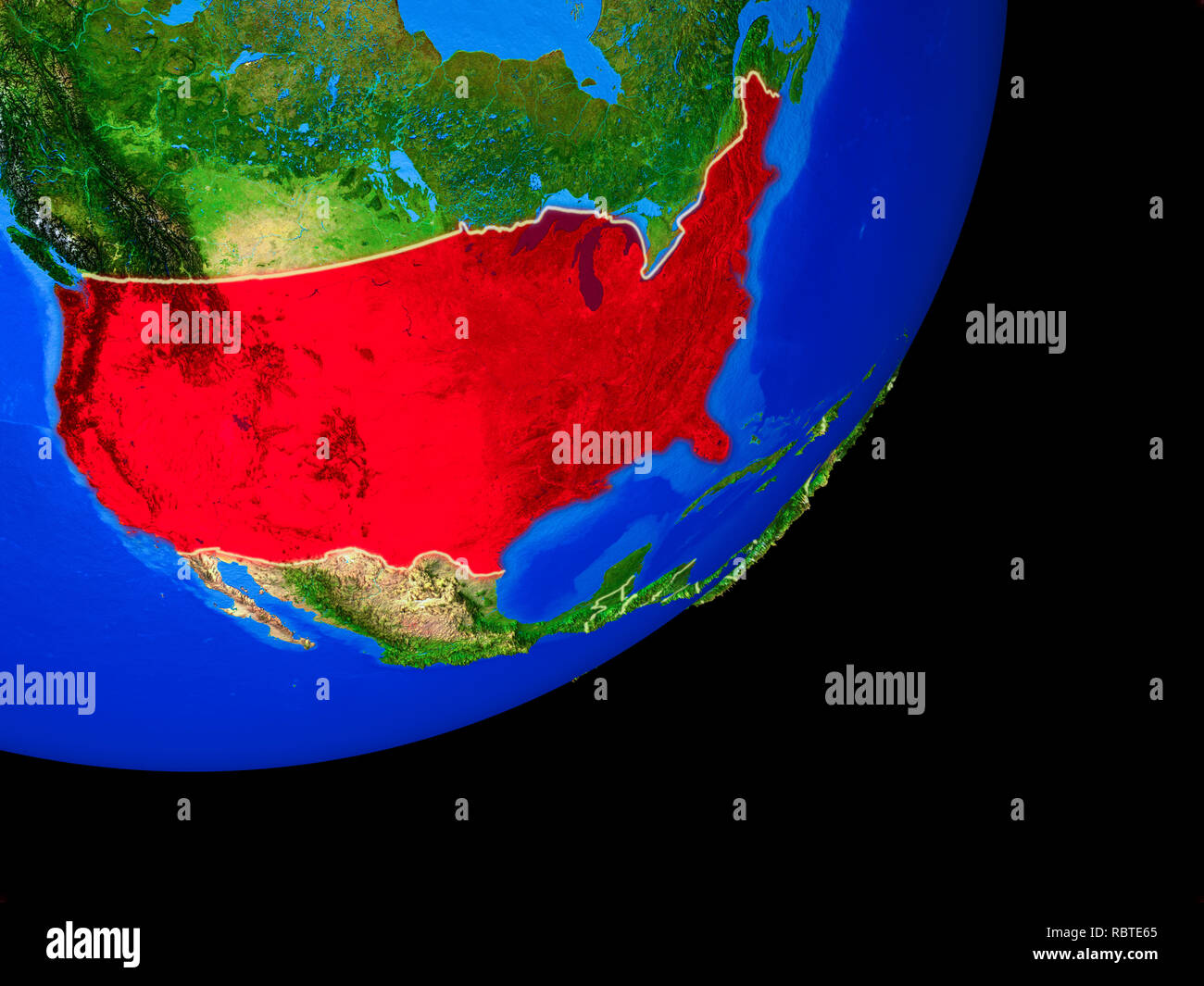 USA on planet Earth with country borders and highly detailed planet ...