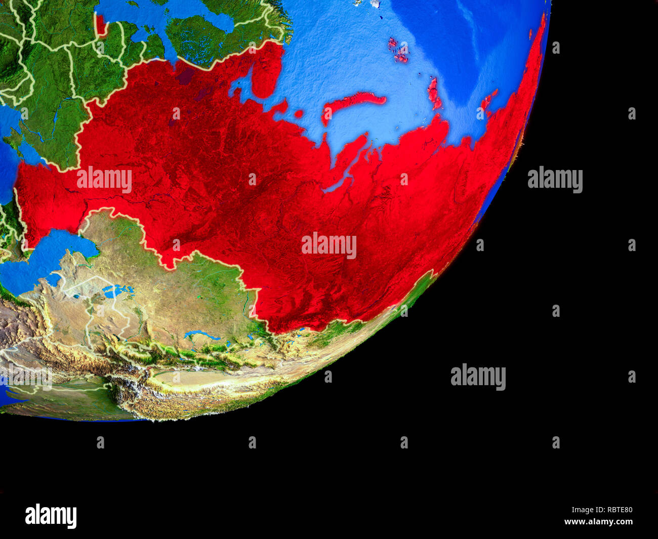 Russia on planet Earth with country borders and highly detailed planet ...