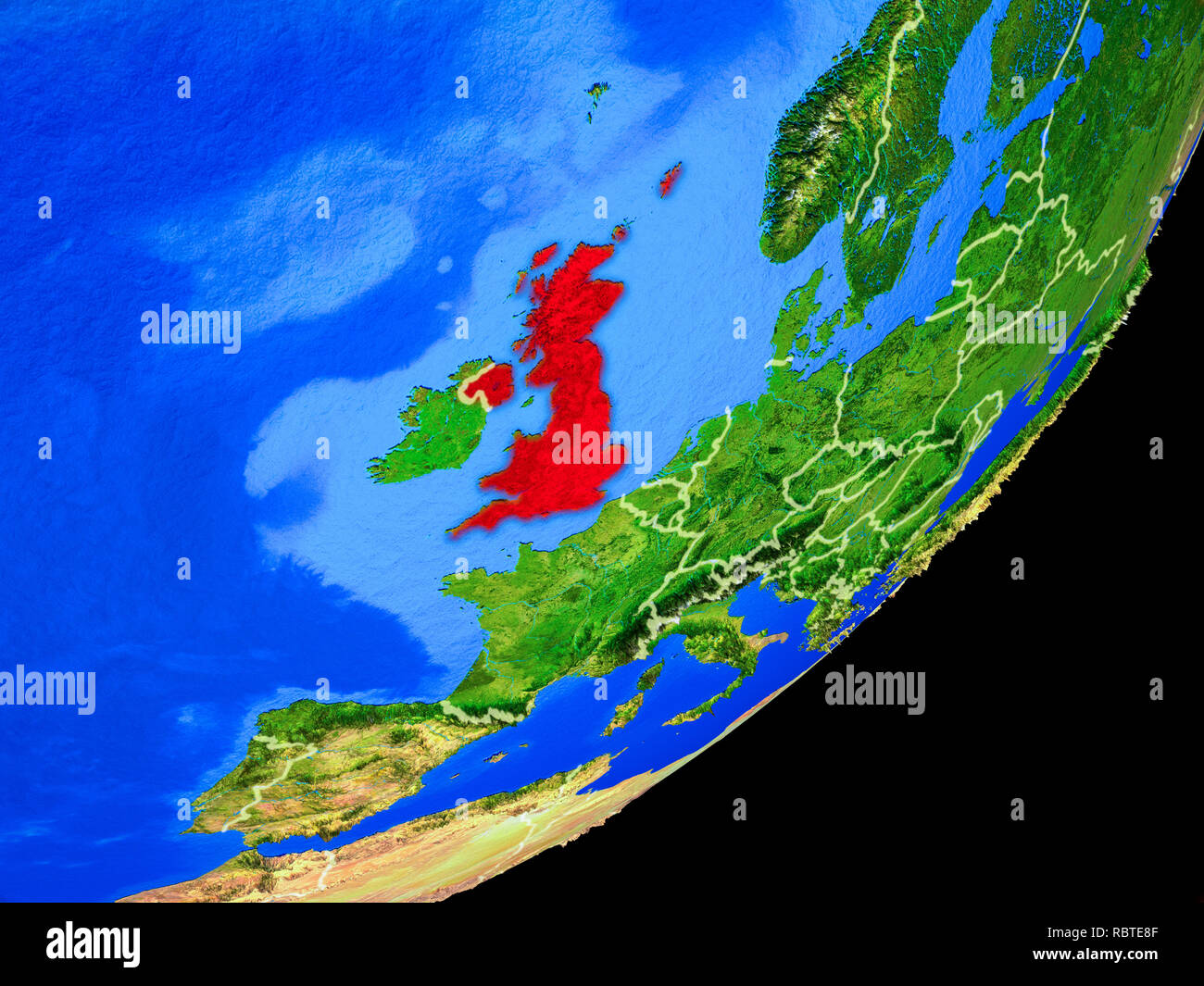 United Kingdom on planet Earth with country borders and highly detailed ...