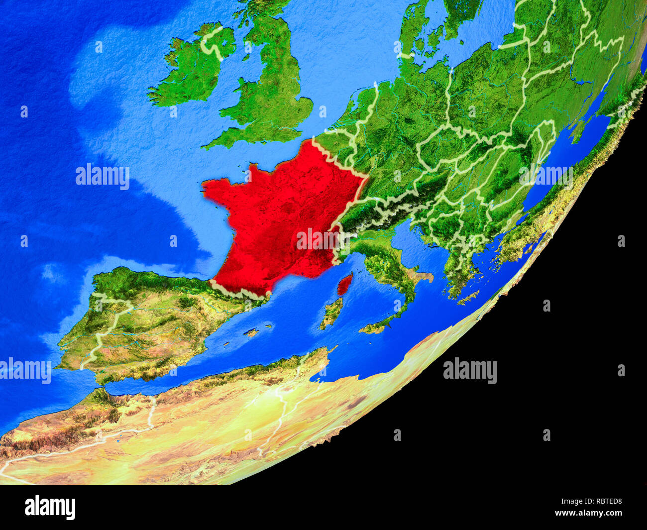 France on planet Earth with country borders and highly detailed planet ...