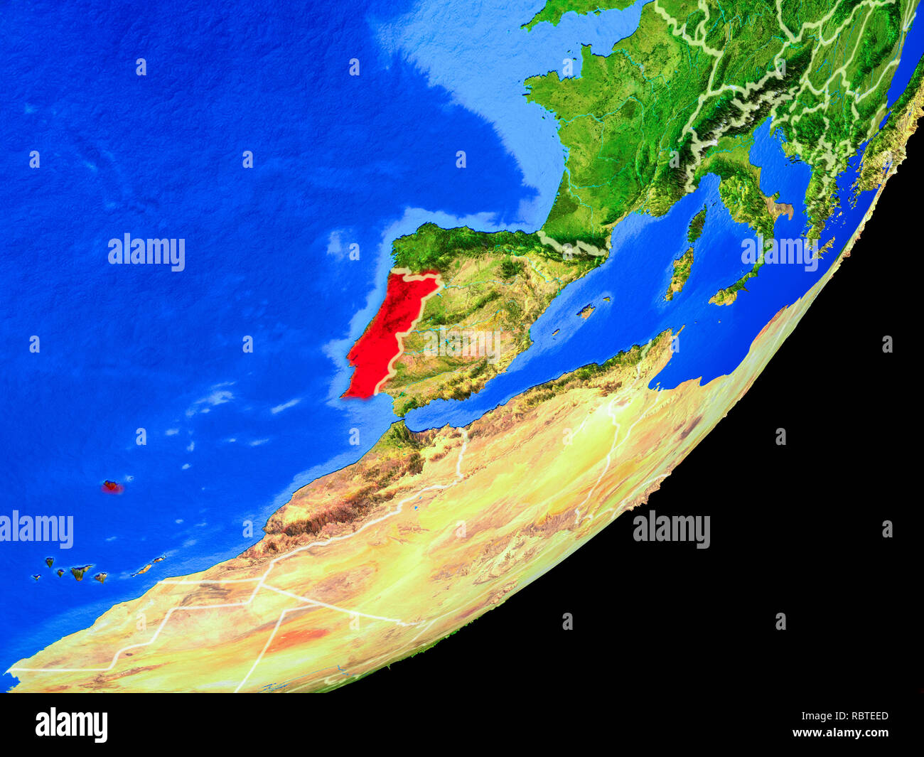 Portugal on planet Earth with country borders and highly detailed ...