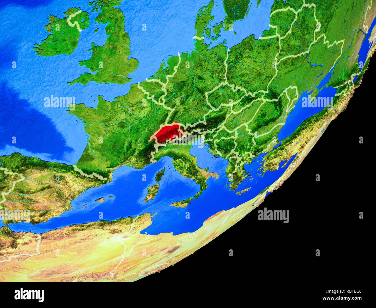 Switzerland on planet Earth with country borders and highly detailed ...
