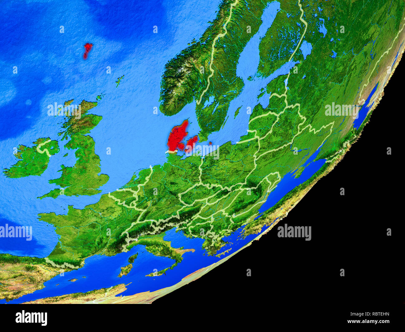 Denmark on planet Earth with country borders and highly detailed planet ...