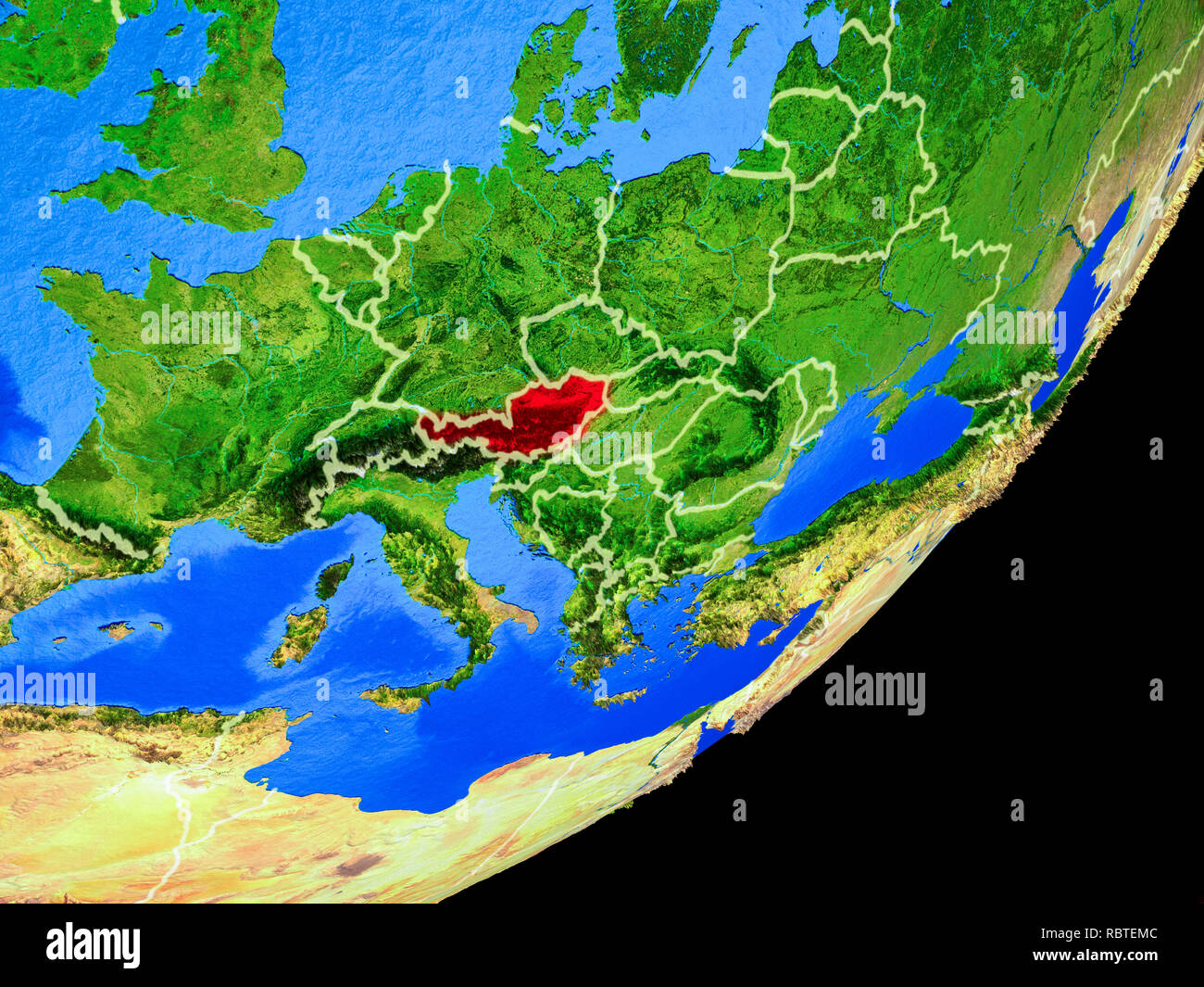 Austria on planet Earth with country borders and highly detailed planet ...