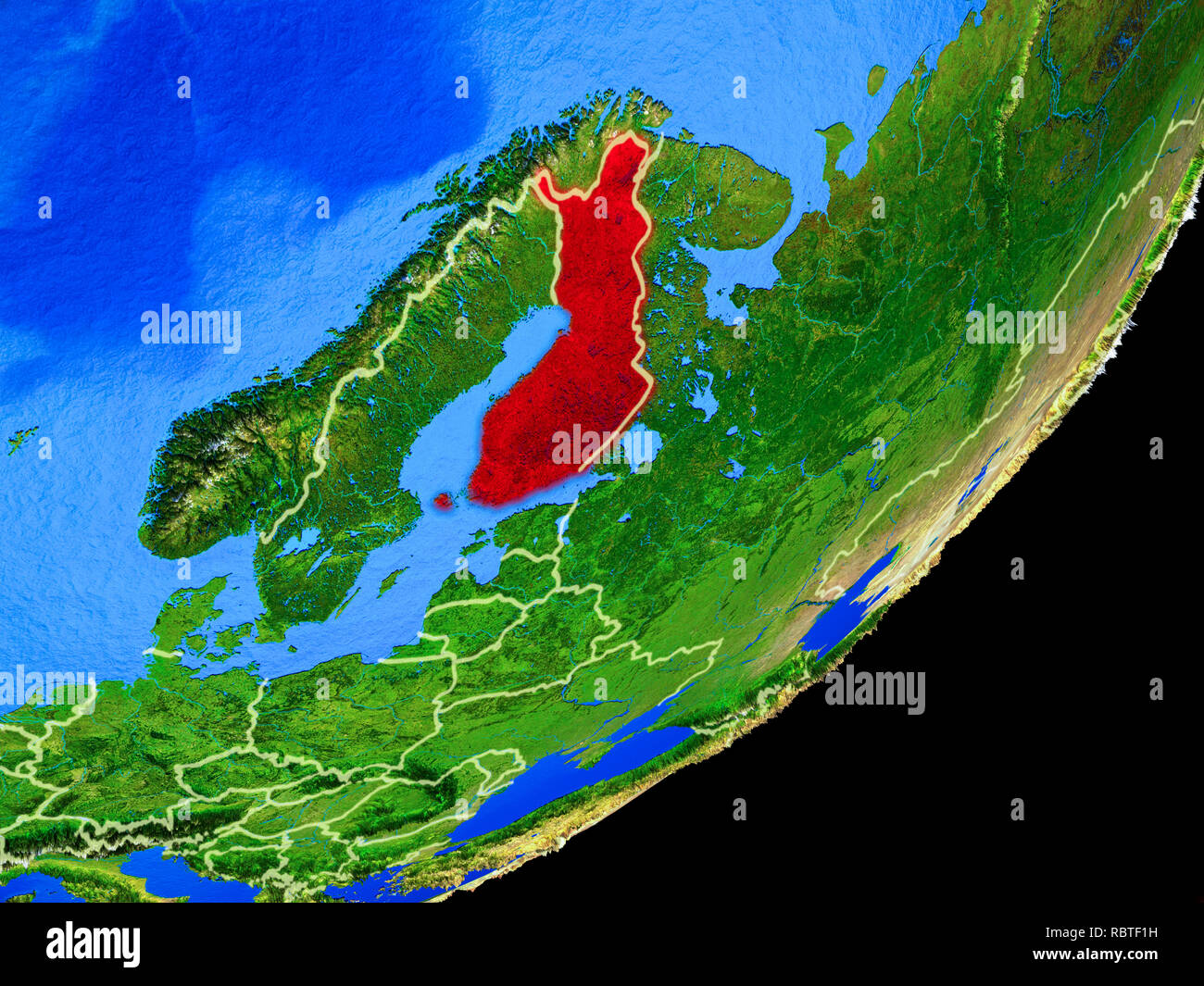 Finland on planet Earth with country borders and highly detailed planet ...