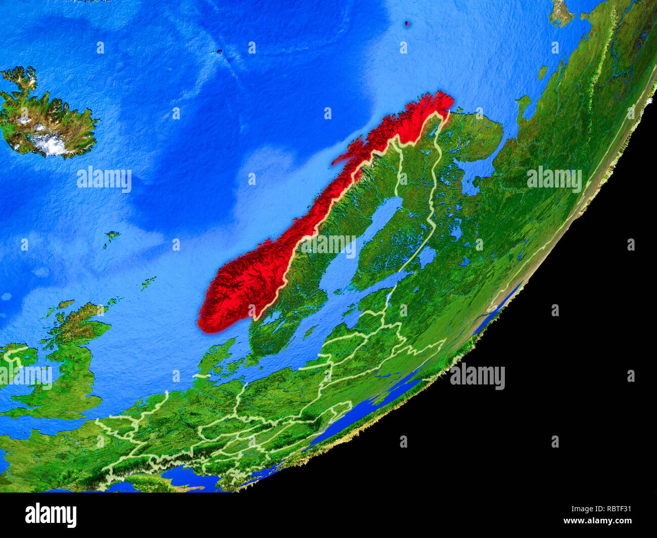 Norway on planet Earth with country borders and highly detailed planet ...