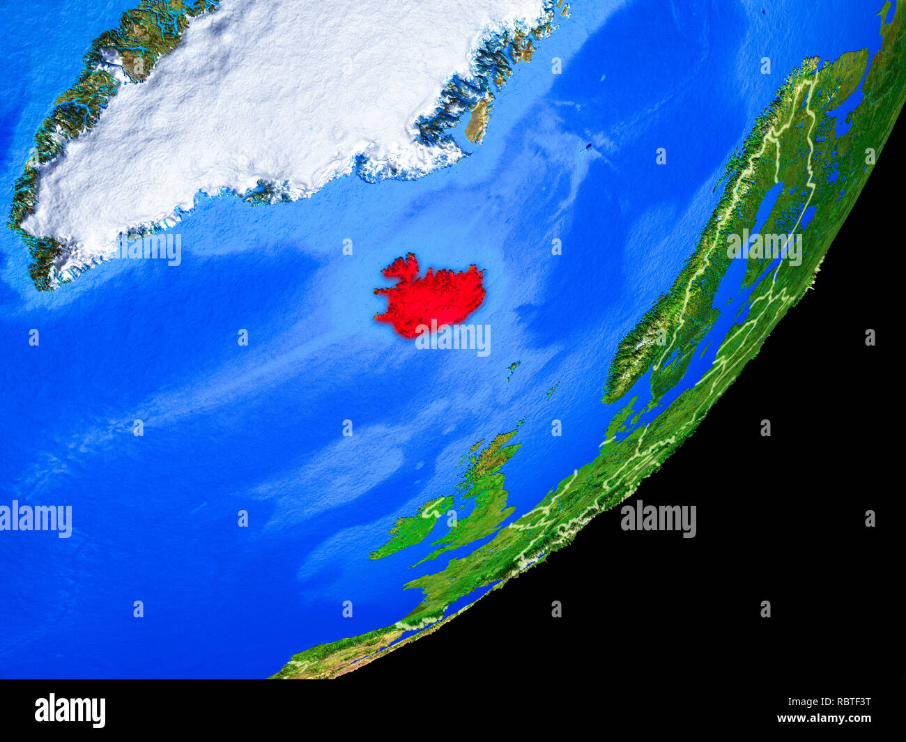 Iceland on planet Earth with country borders and highly detailed planet ...