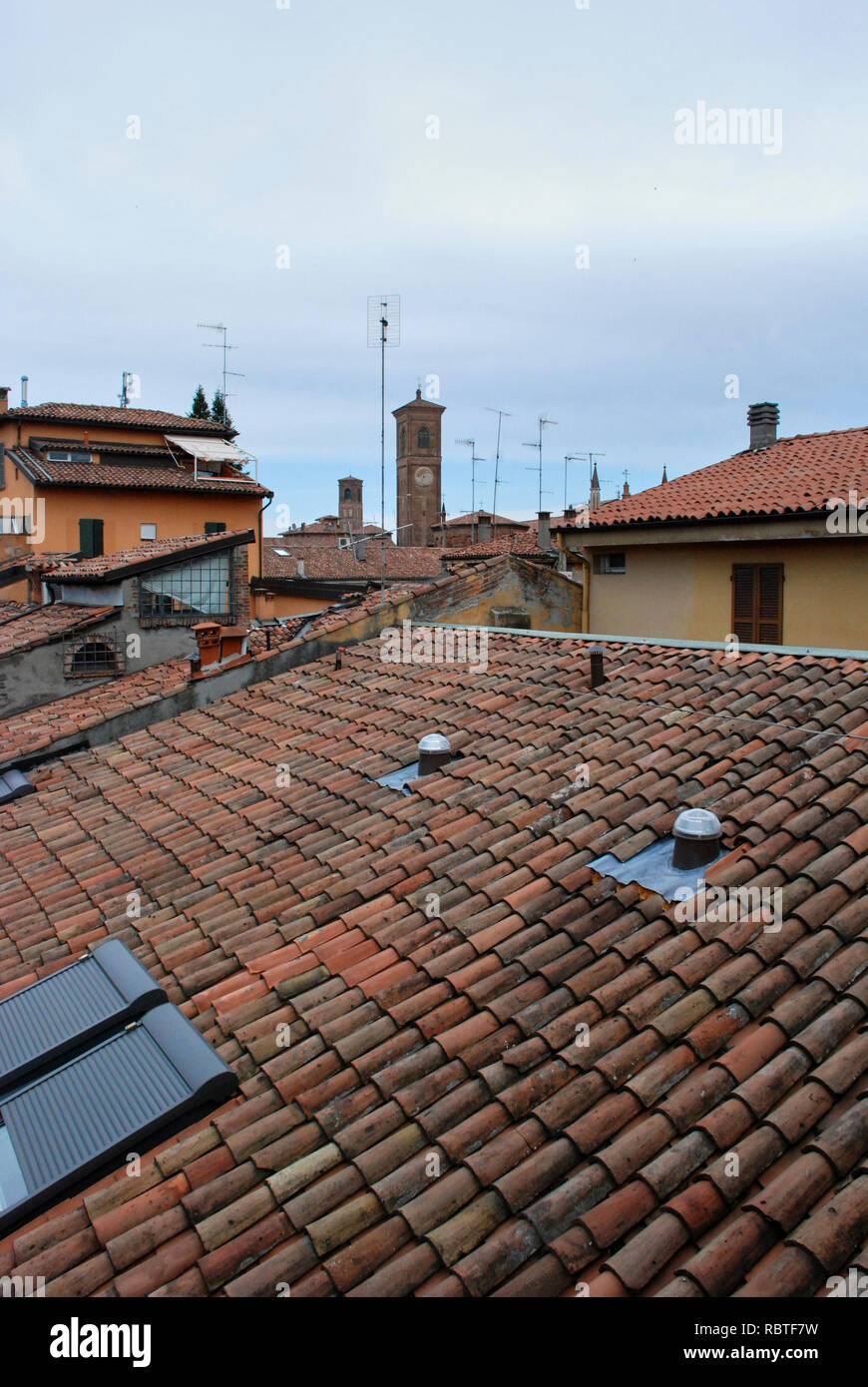Bologna, Italy view of tiled roofs Stock Photo - Alamy