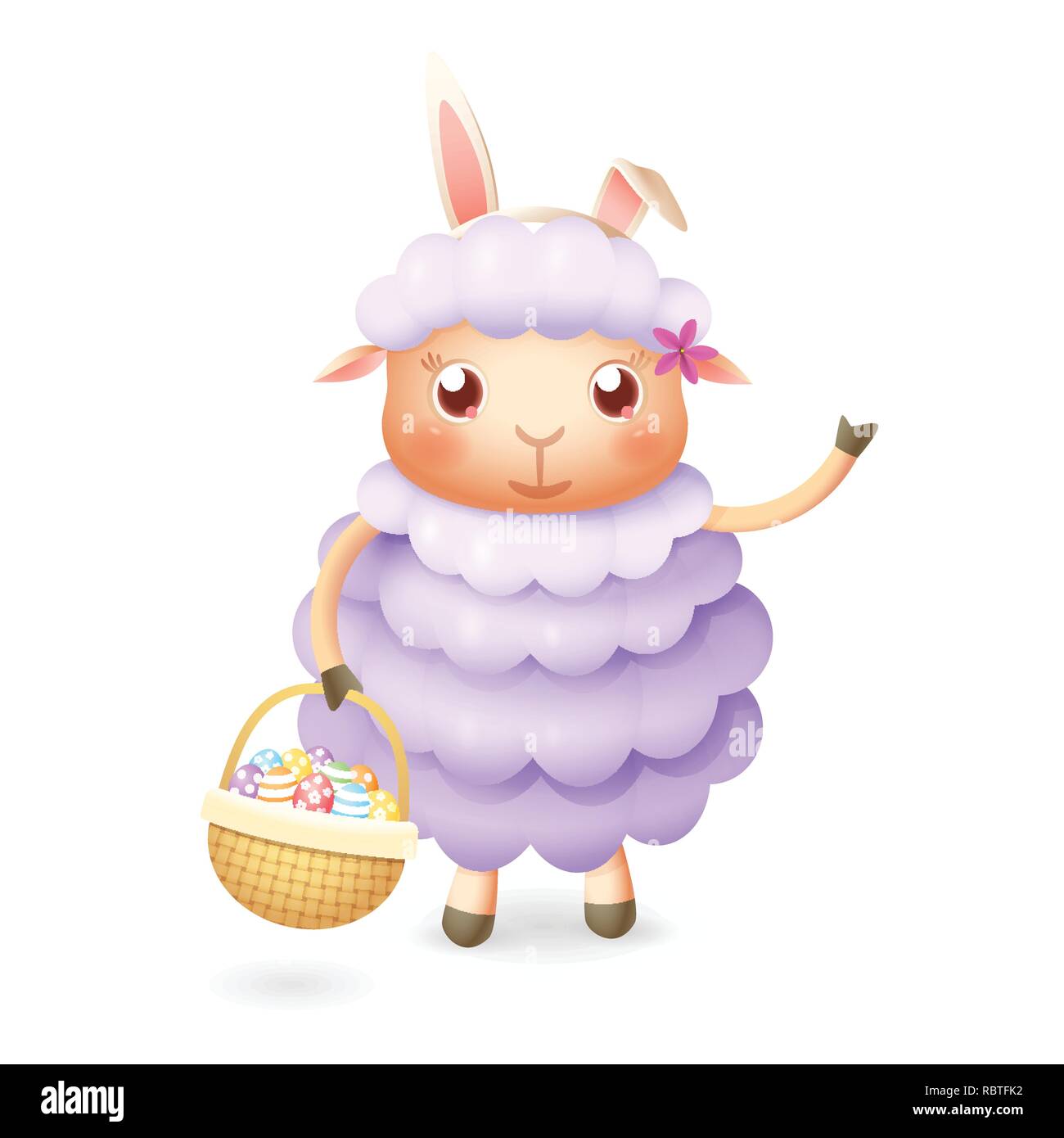 Cute sheep with easter eggs in basket celebrate Easter - isolated on ...