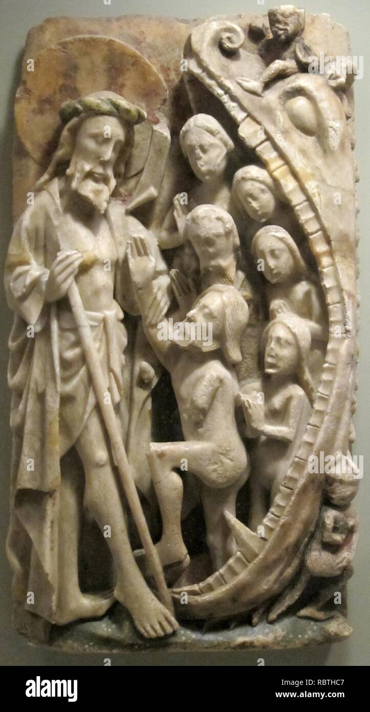 'Harrowing of Hell', 15th century English alabaster relief with traces ...