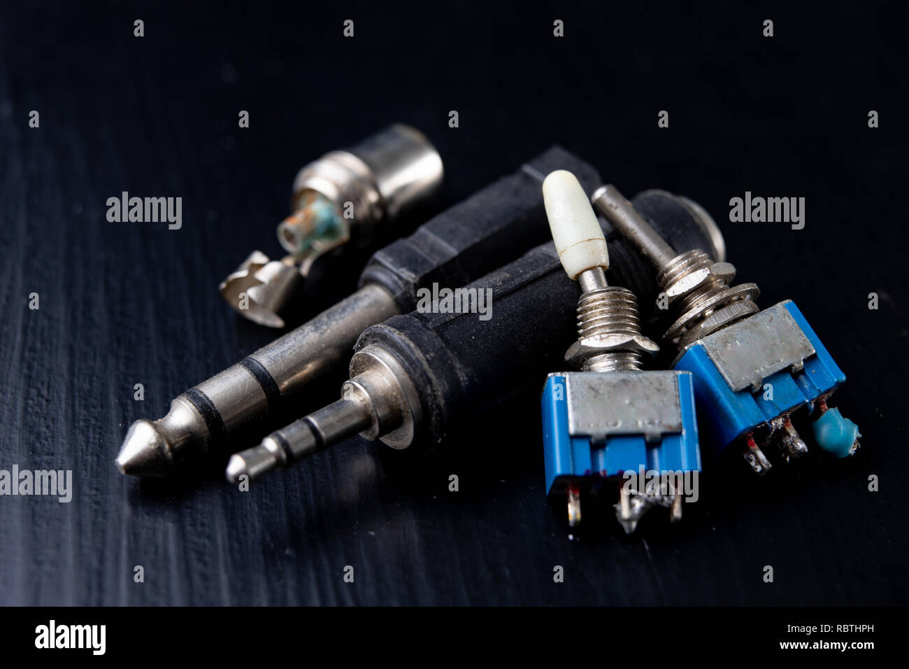 Old electronic connectors used for audio. Accessories for mechanic ...