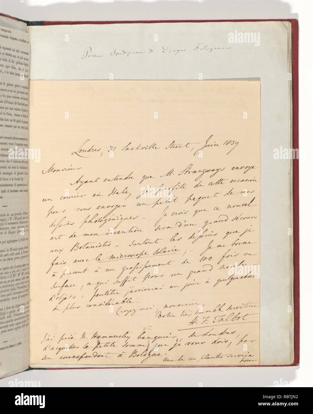-Manuscript Letter from W. H. Fox Talbot to Antonio Bertoloni Stock ...