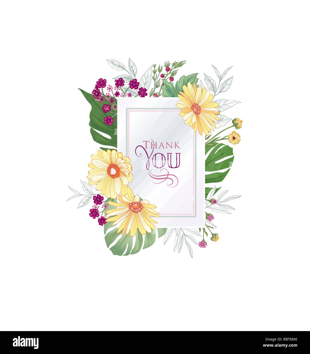 Floral greeting card. Flower frame over white background. Floral design ...